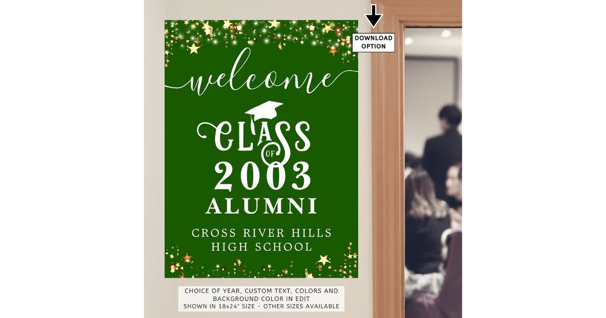Class Reunion Welcome Green Gold Stars Custom Poster | Zazzle