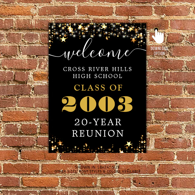 Class Reunion Year Welcome Black Gold Stars Poster | Zazzle