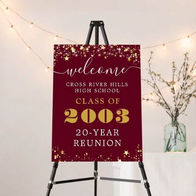 Class Reunion Year Welcome Maroon Gold Stars Foam Board | Zazzle