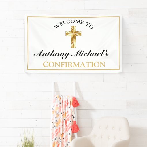 Class White Gold Cross Boys Confirmation Welcome Banner | Zazzle