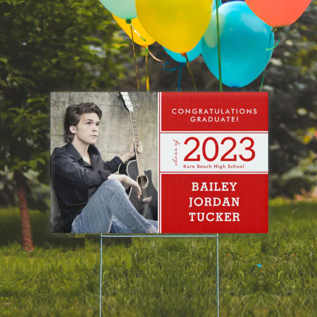 Class Year Bright Red Photo Graduation Yard Sign | Zazzle