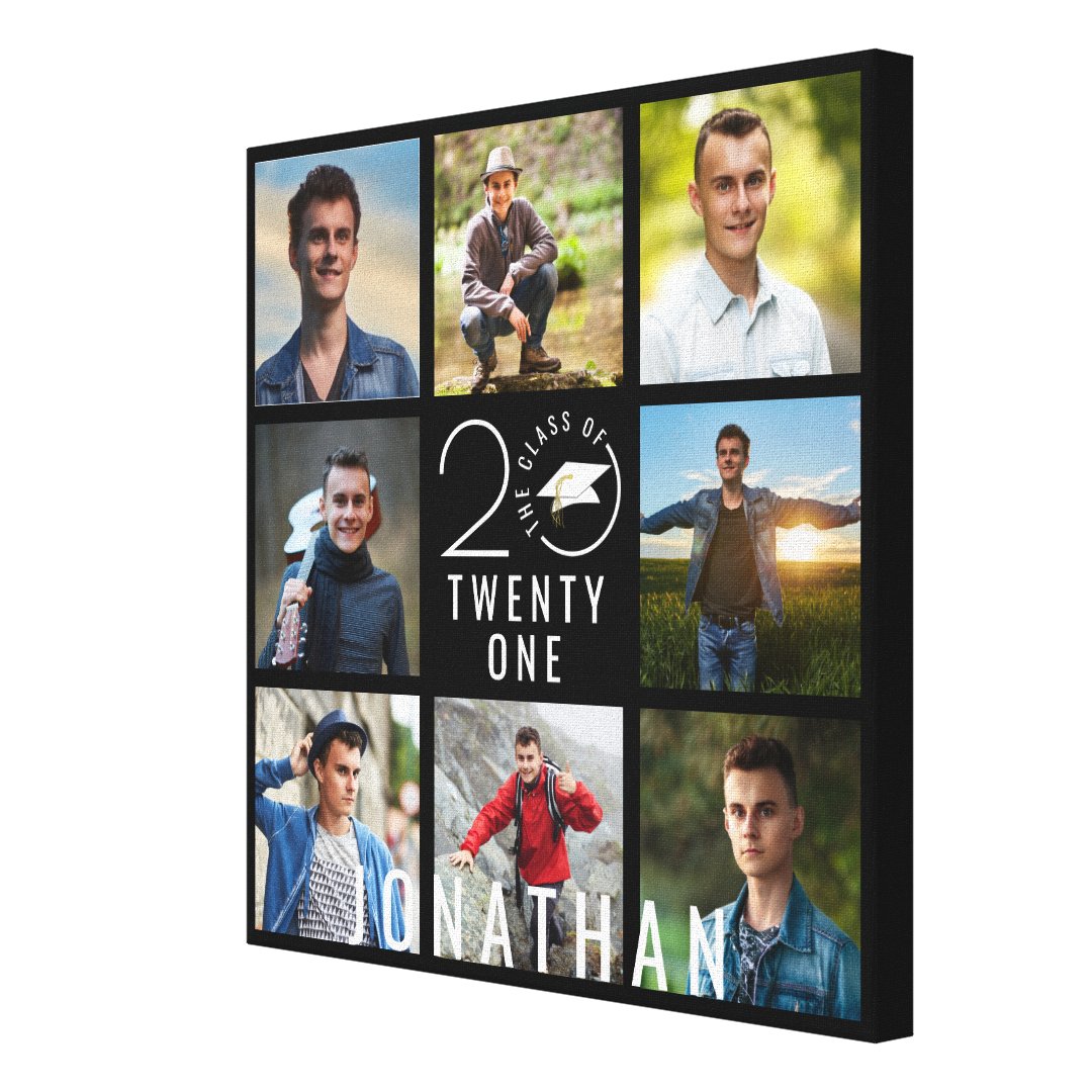 Class Year School 8 Photo Collage Graduation Black Canvas Print | Zazzle