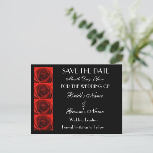 Classic 4 Red Roses Save the Date Wedding Postcard | Zazzle