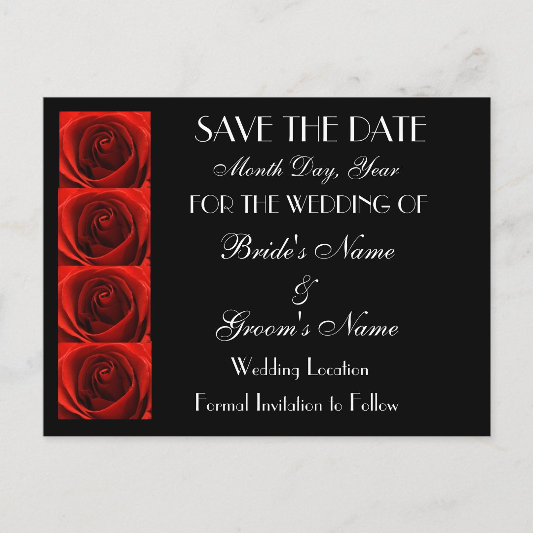 Classic 4 Red Roses Save the Date Wedding Postcard | Zazzle