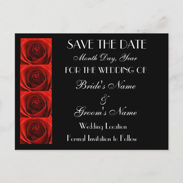 Classic 4 Red Roses Save the Date Wedding Postcard | Zazzle