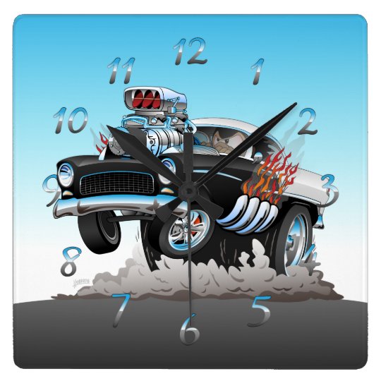 Classic 55 Hot Rod Gasser Cartoon Clock | Zazzle.com