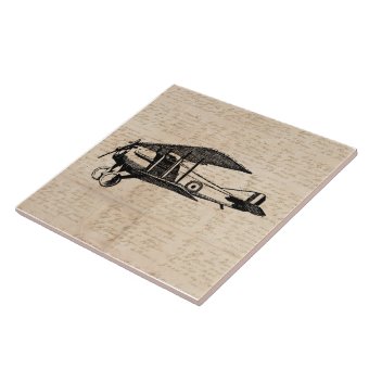 Classic Airplane Antique Aviation Art Script Paper Ceramic Tile | Zazzle