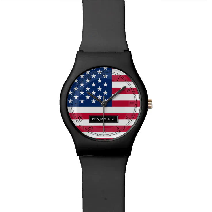 Classic American Flag Custom Name Wristwatch | Zazzle