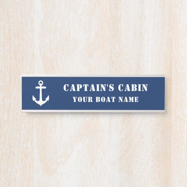 Classic Anchor Captain's Cabin & Boat Name Navy Door Sign | Zazzle