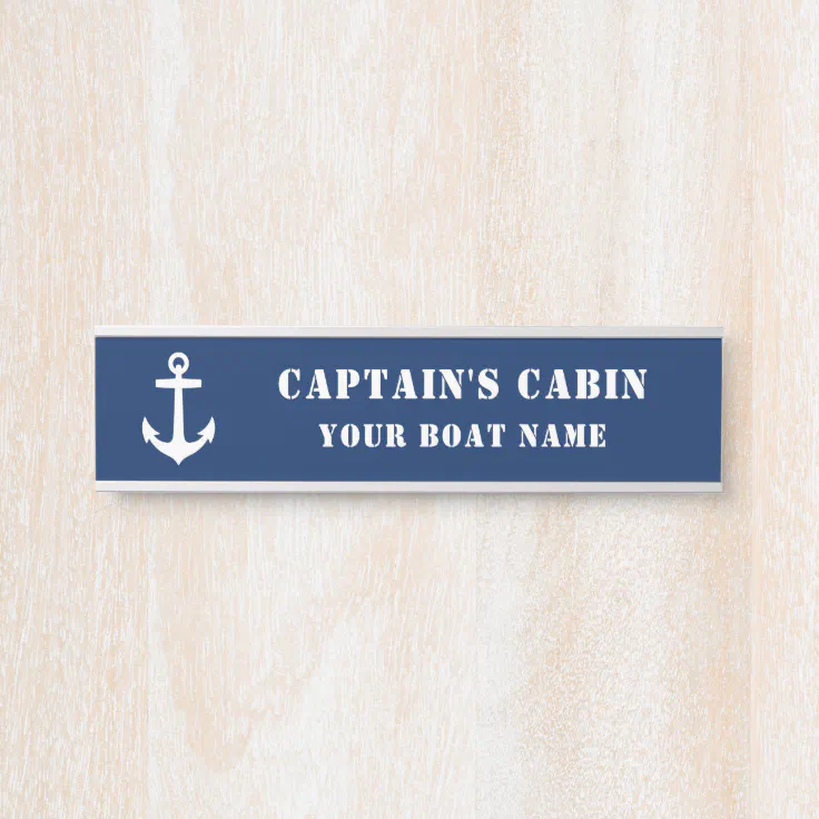 Classic Anchor Captain's Cabin & Boat Name Navy Door Sign | Zazzle
