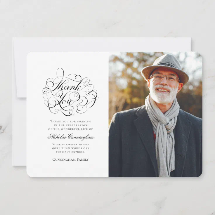 Classic and Simple Calligraphy Photo Memorial Thank You Card | Zazzle