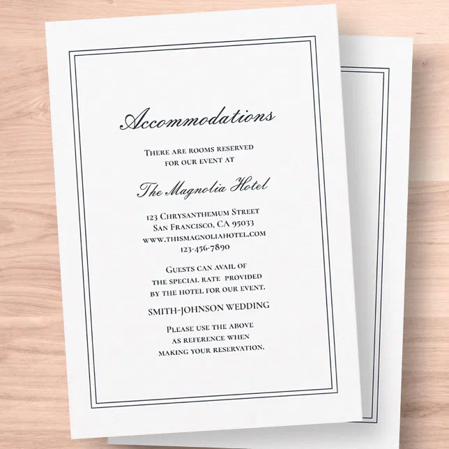 Classic and Simple Elegant Wedding Accommodation Enclosure Card | Zazzle