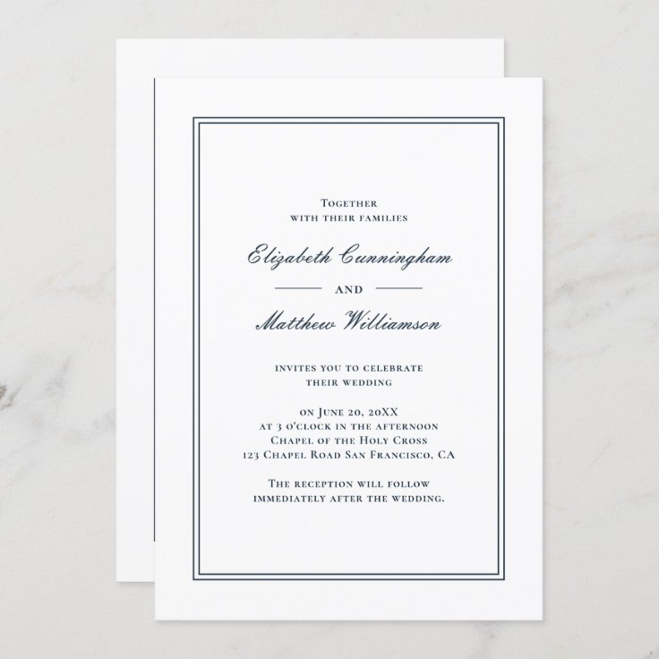 Classic and Simple Elegant Wedding Invitation | Zazzle
