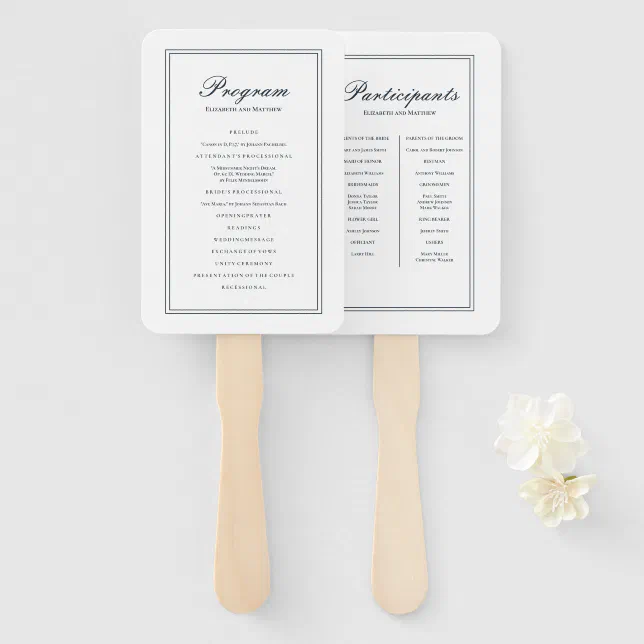 Classic and Simple Elegant Wedding Program Hand Fan | Zazzle