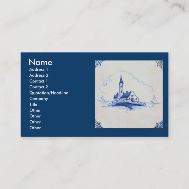 Classic Antiquarian Delft Blue Tile - Church Business Card | Zazzle