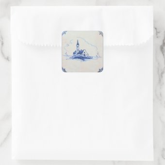 Classic Antiquarian Delft Blue Tile - Church Square Sticker | Zazzle