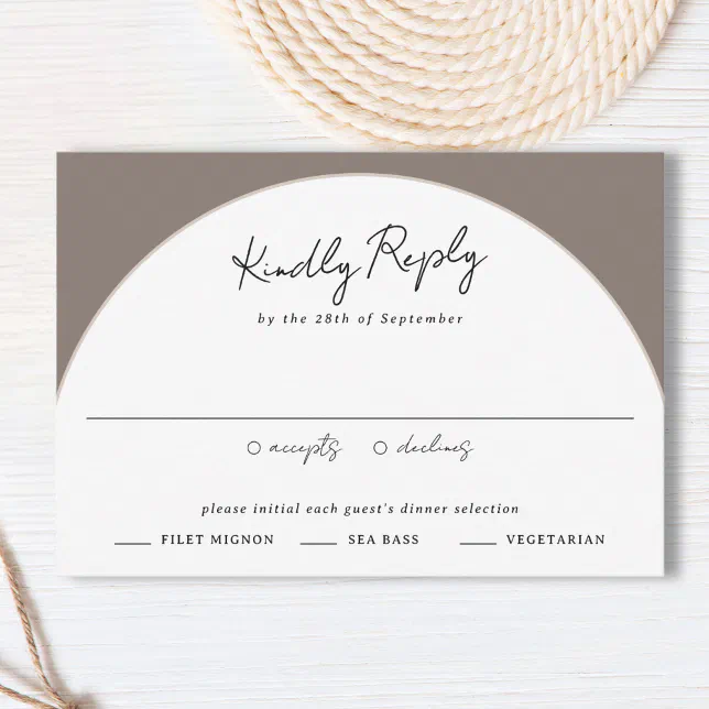 Classic Arched Wedding Dome Modern Taupe Wedding RSVP Card | Zazzle