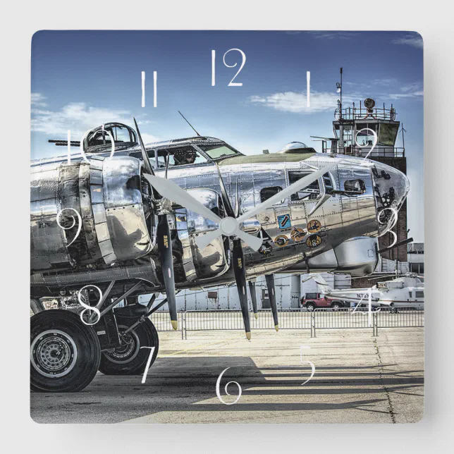Classic b-17 wwii bomber square wall clock | Zazzle