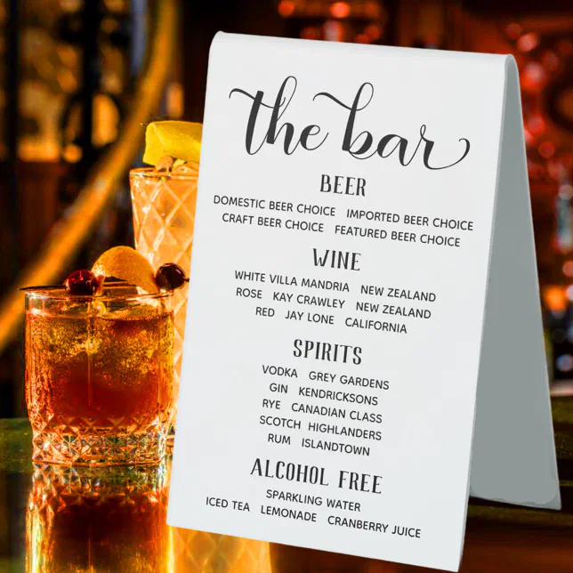 Classic Bar Menu Standing Sign | Zazzle