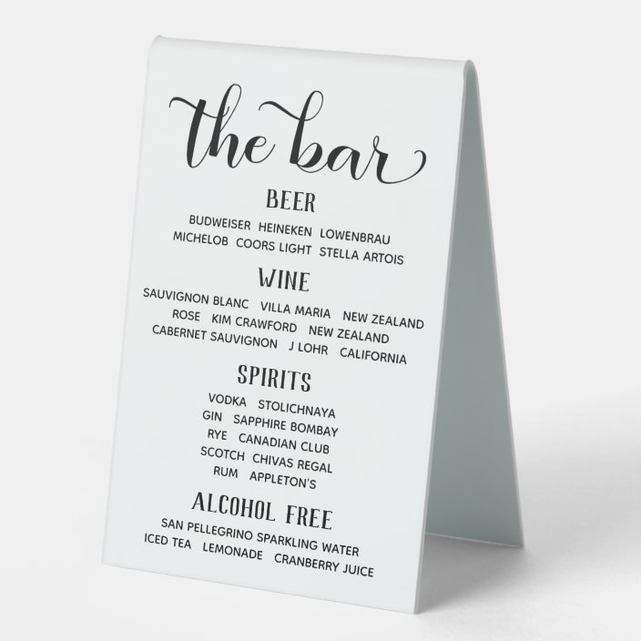 Classic Bar Menu Standing Sign | Zazzle.com