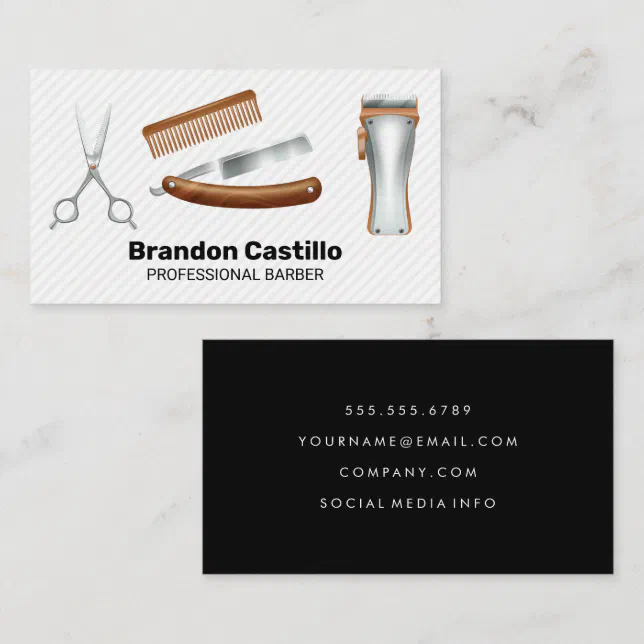 Classic Barber Haircut and Shave Tools Business Card | Zazzle