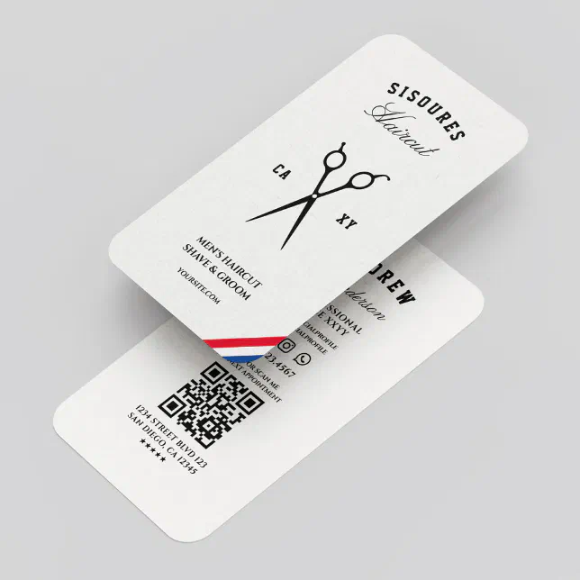 Classic Barbershop Barber Red White Blue Modern Business Card | Zazzle