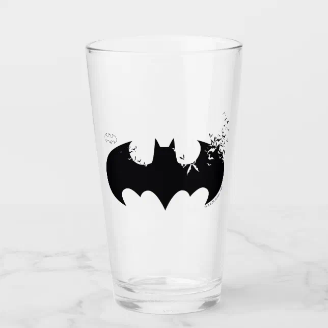 Classic Batman Logo Dissolving Into Bats Glass | Zazzle