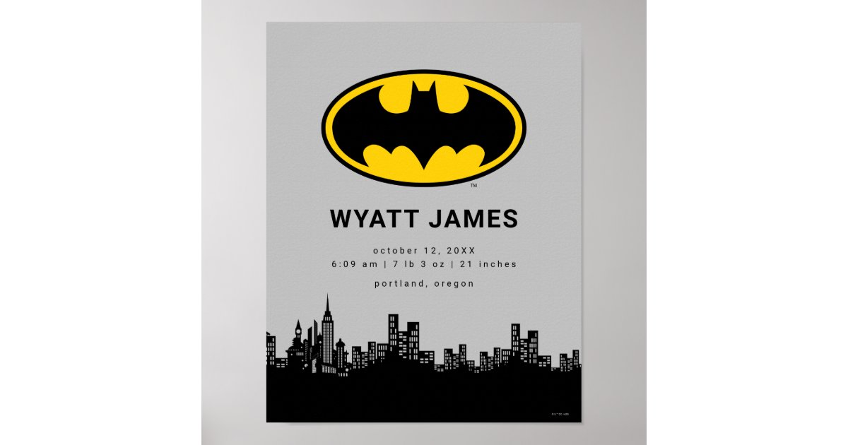 Classic Batman Symbol | New Baby Birth Stats Poster | Zazzle