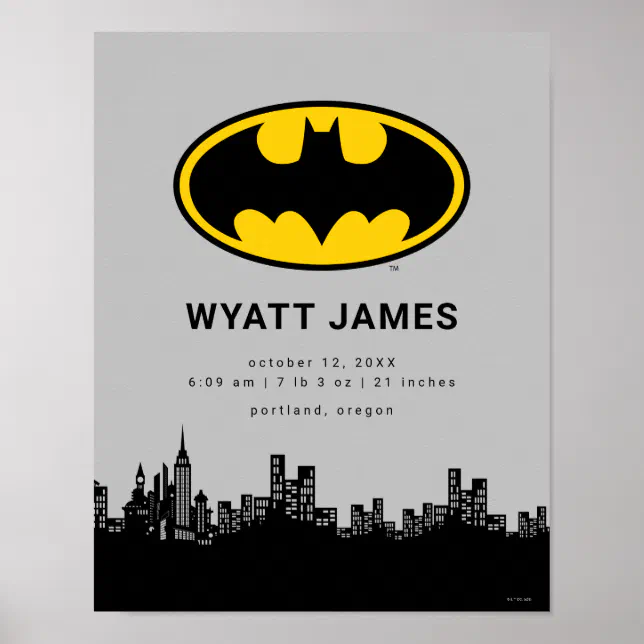 Classic Batman Symbol | New Baby Birth Stats Poster | Zazzle