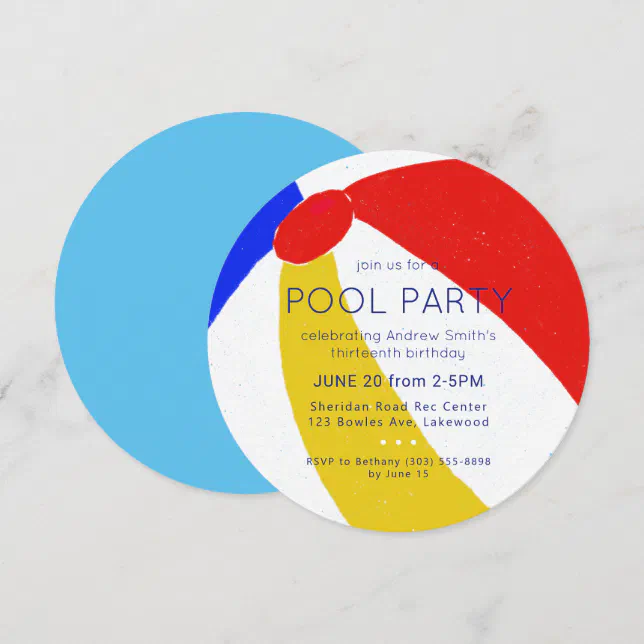 Classic Beach Ball pool Party Birthday Invitation | Zazzle