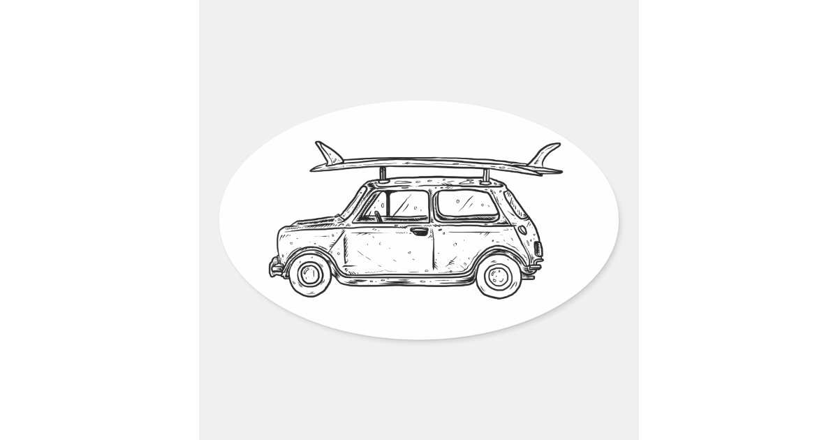 Classic Beach Mini Cooper Oval Sticker | Zazzle