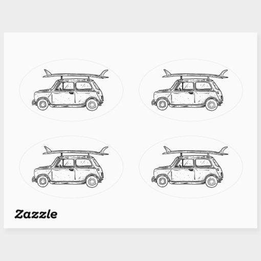Classic Beach Mini Cooper Oval Sticker | Zazzle