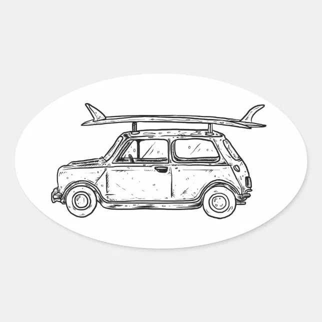 Classic Beach Mini Cooper Oval Sticker | Zazzle