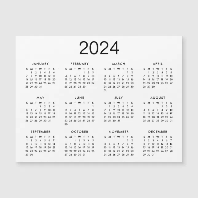 Classic Black And White 2024 Calendar Magnet | Zazzle