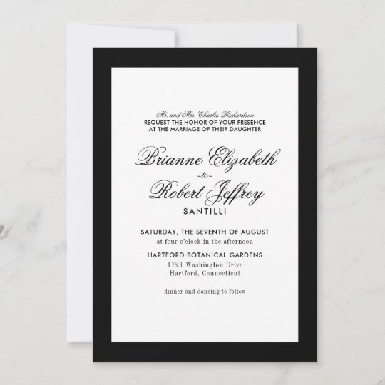 Classic Black and White Border Wedding Invitation | Zazzle.com