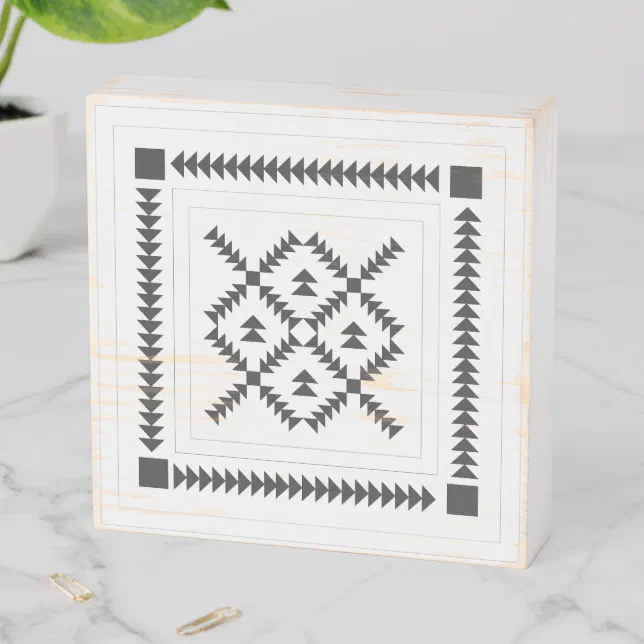 Classic Black and White Geometric Quilt Block Wooden Box Sign | Zazzle