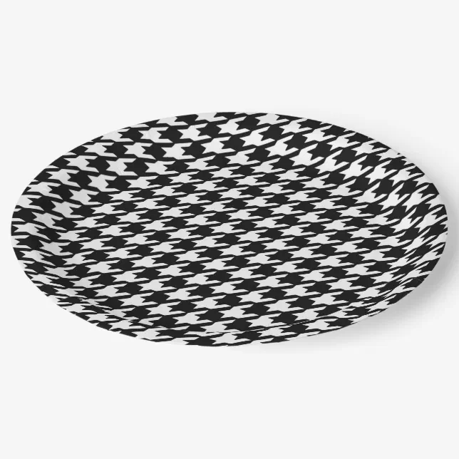 Classic Black and White Houndstooth Pattern Paper Plates | Zazzle