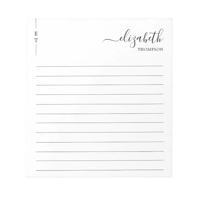 Classic Black and White Monogram Simple Notepad | Zazzle