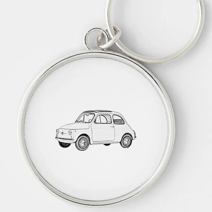 Classic Black and White Pencil Drawing Fiat 500 Keychain | Zazzle