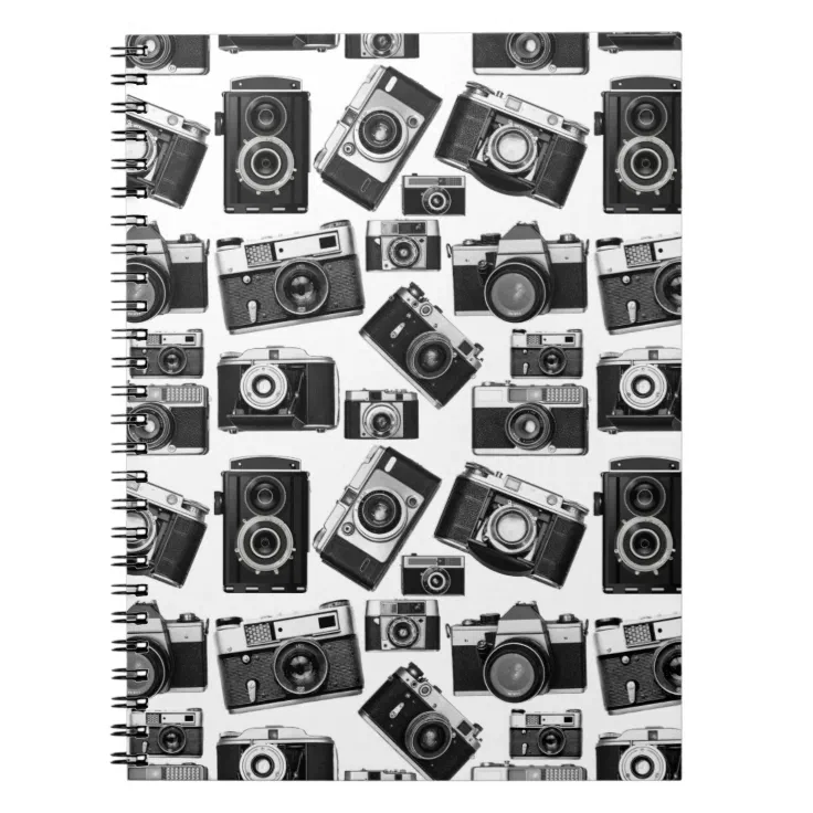 CLASSIC BLACK AND WHITE RETRO PHOTO CAMERAS DESIGN NOTEBOOK | Zazzle