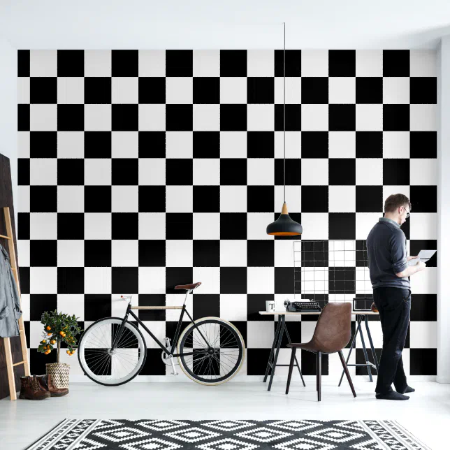 Classic black and white squares pattern wallpaper | Zazzle