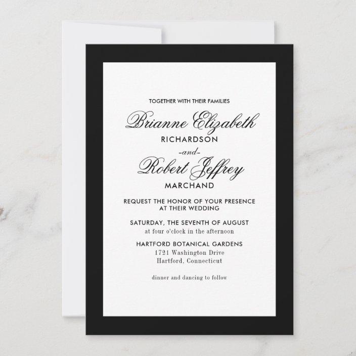 Classic Black Border Formal Wedding Invitation | Zazzle.com