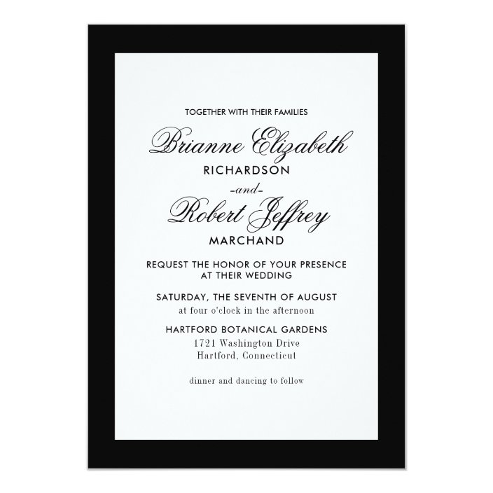 Classic Black Border Formal Wedding Invitation | Zazzle.com