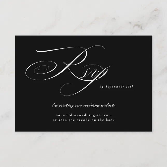 Classic Black Calligraphy Wedding Website QR CODE RSVP Card | Zazzle