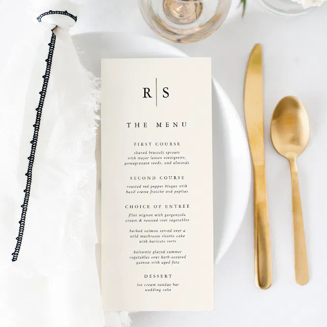 Classic Black & Ecru Monogram Wedding Menu | Zazzle