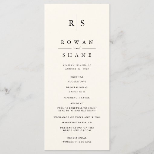 Classic Black & Ecru Monogram Wedding Program | Zazzle