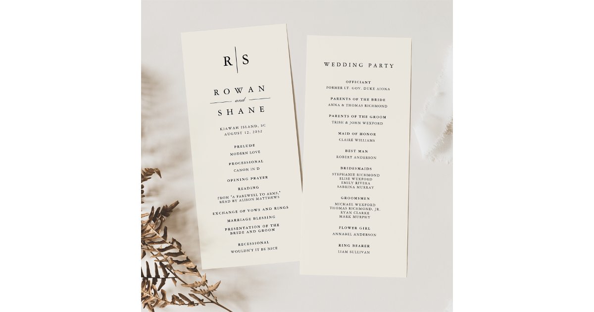 Classic Black & Ecru Monogram Wedding Program | Zazzle