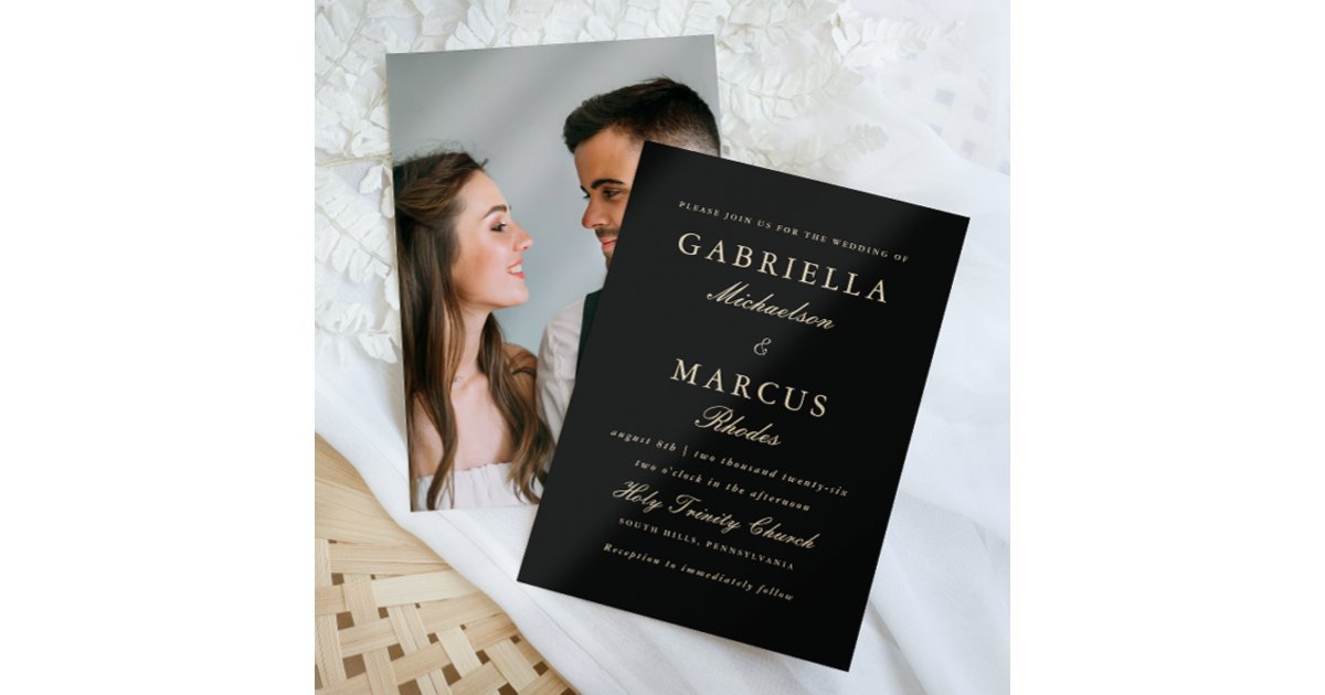 Classic Black Elegant Photo Wedding Invitation | Zazzle