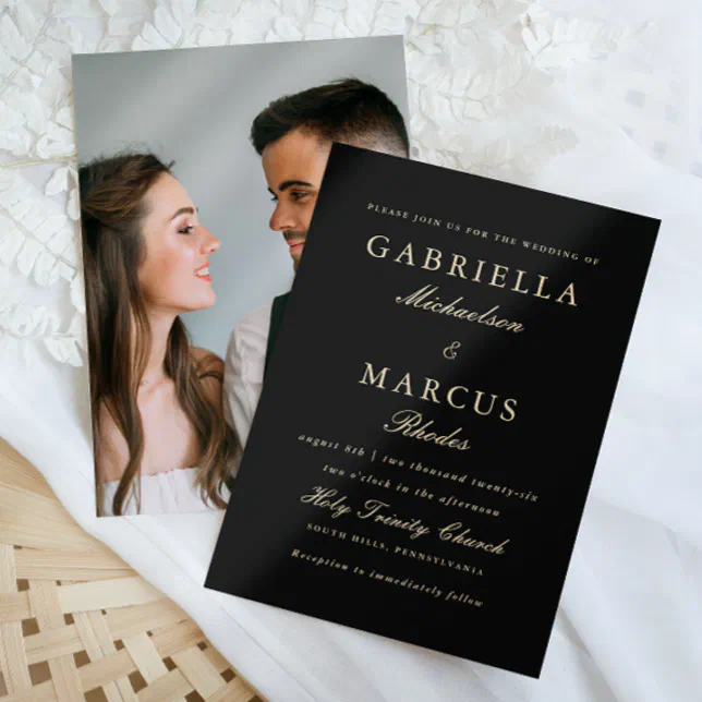 Classic Black Elegant Photo Wedding Invitation | Zazzle