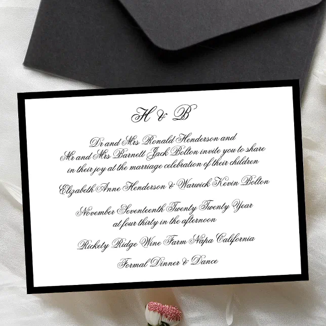 Classic Black Frame Formal Monogram Wedding Invitation | Zazzle